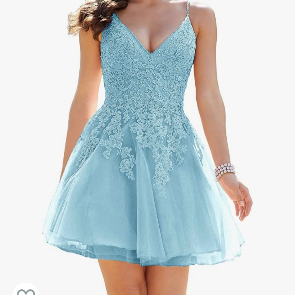 Baby Blue Floral Lace Tulle Formal Dress - Gem